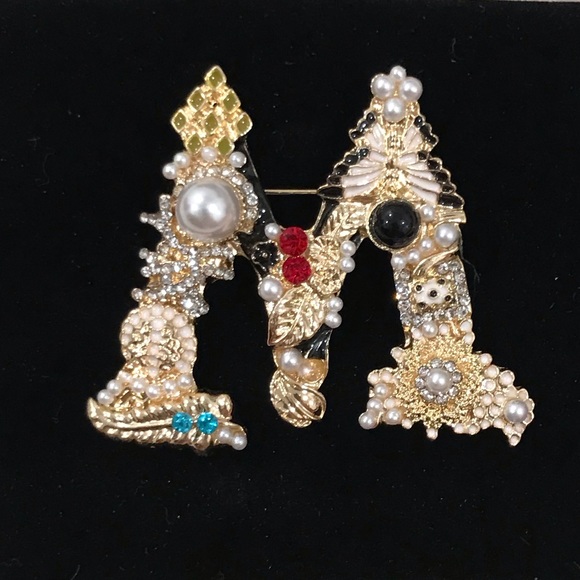 Jewelry | Mothers Day Gift Letter M Crystal Pearl Brooch | Poshmark
